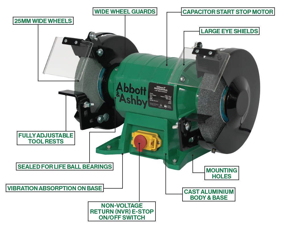 811513 - Abbott & Ashby 1100W 200mm (8") Professional Bench Grinder ...